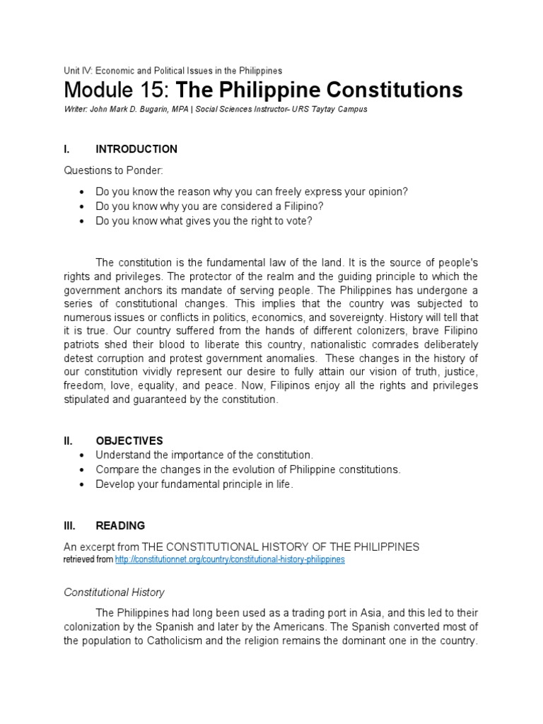 Module 14, The Philippine Constitutions | PDF | Corazon Aquino | Philippines