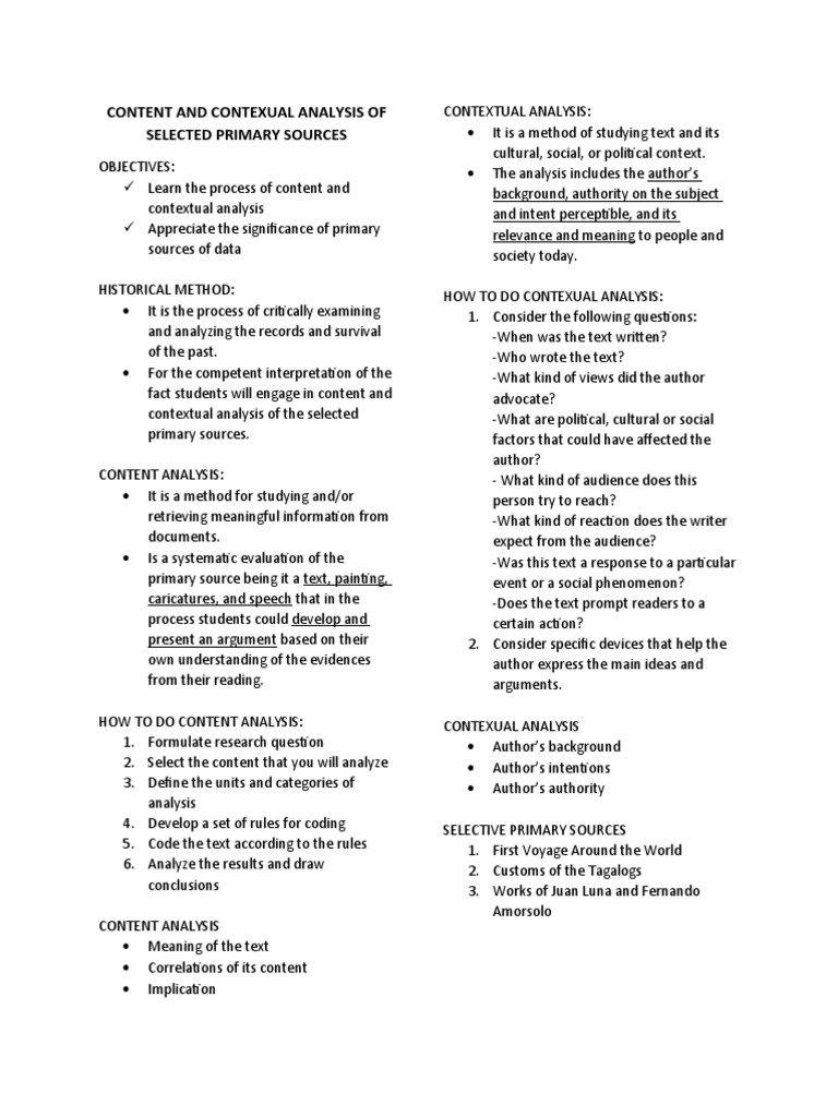 Content and Contexual Analysis of Selected Primary Sources | PDF ...