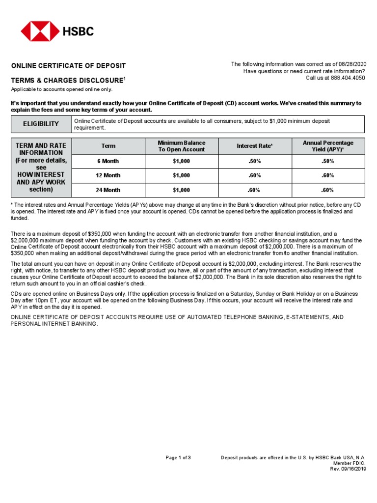Online Certificate of Deposit Terms & Charges Disclosure | PDF ...