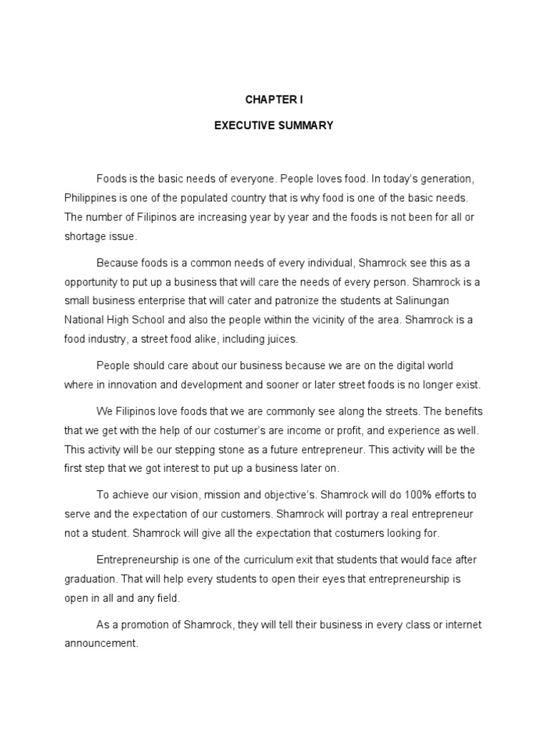 Executive Summary | PDF | Entrepreneurship | Foods