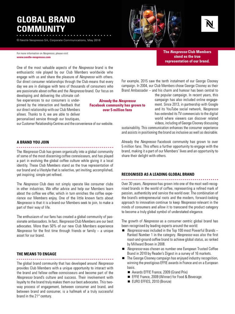 Nespresso - Global Brand Community Factsheet | PDF | Brand | Media ...