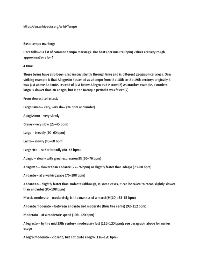 Basic Tempo Markings Terms | PDF | Tempo | Music Theory