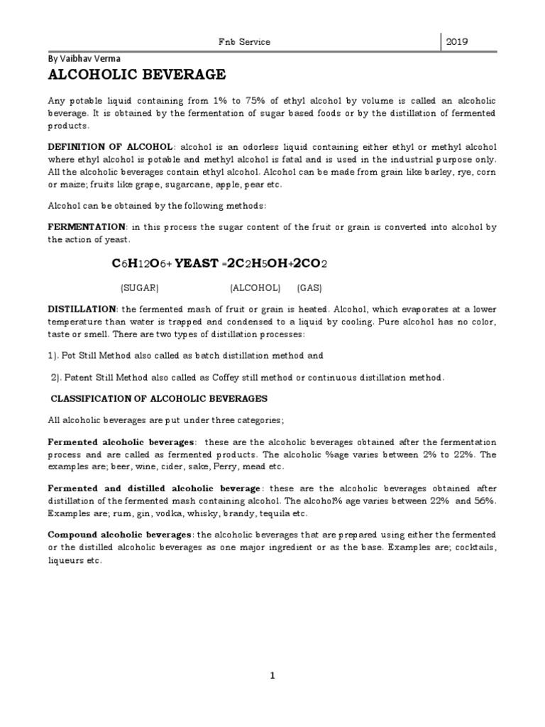 Alcoholic Beverage: C H O Yeast 2C H OH 2CO | PDF | Brewing | Beer