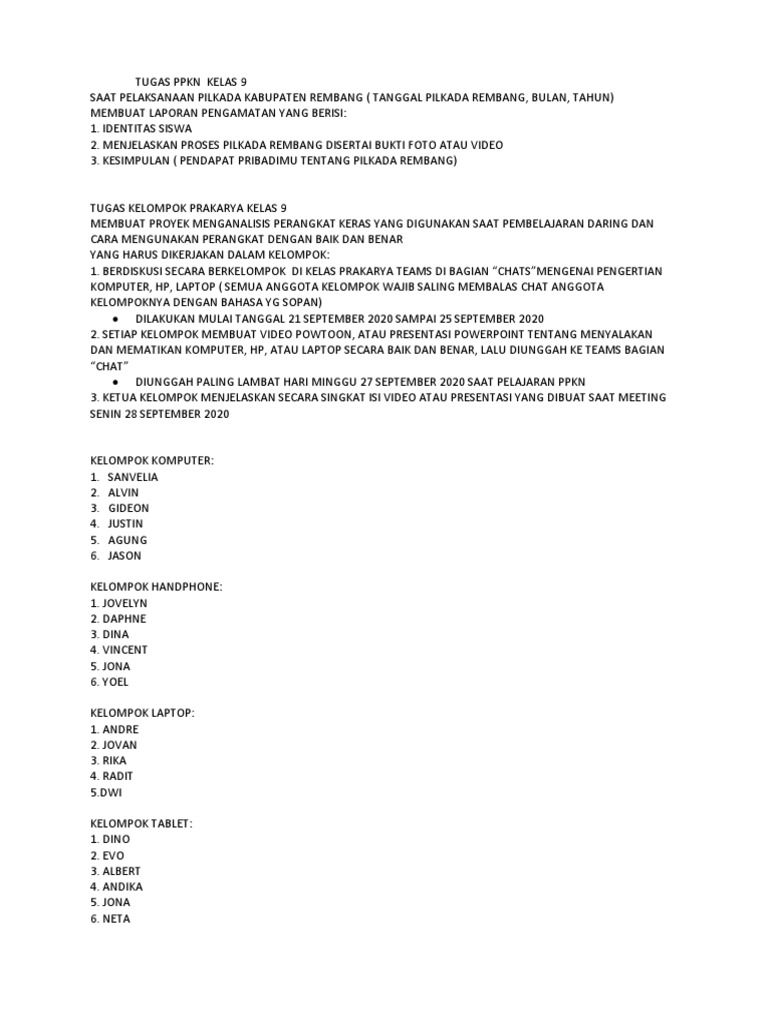 Tugas Proyek PPKN Dan Prakarya Kelas 9 | PDF