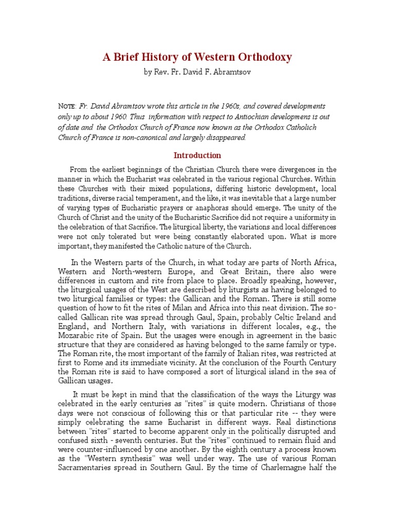 A Brief History of Western Orthodoxy and the Development of Liturgical ... A Brief History of Western Orthodoxy and the Development of Liturgical ...