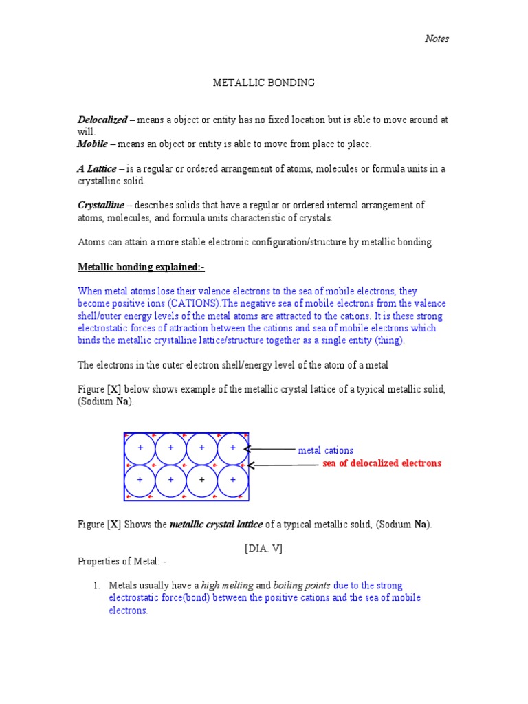 Metallic Bonding Explained:-: Notes | PDF | Ion | Chemical Bond