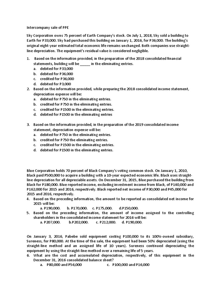 Intercompany Sale of PPE Activity | PDF | Net Income | Depreciation