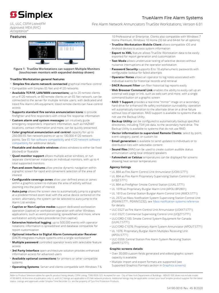 Features: Fire Alarm Network Annunciators Truesite Workstations Version ...