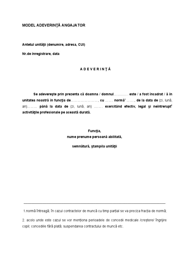 Model Adeverinta Angajator | PDF