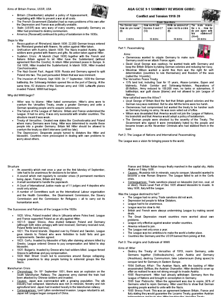 AQA GCSE: History Conflict + Tension Summary Notes | PDF | Treaty Of ...