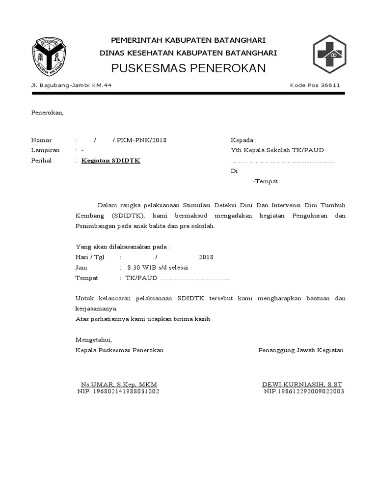 Surat Kegiatan SDIDTK | PDF