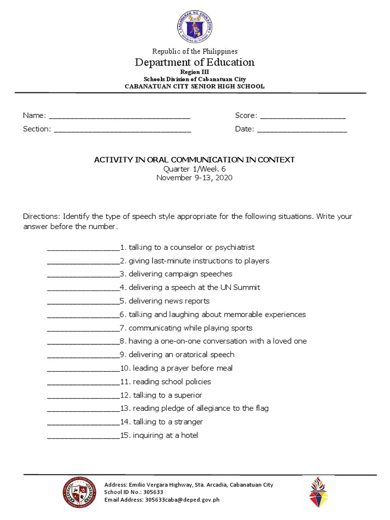 Oral Communication Activity Guide | PDF | Career & Growth | Business