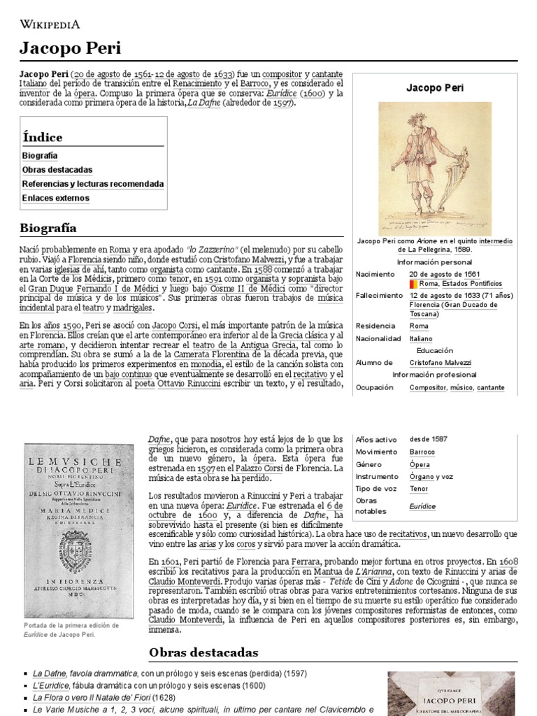Jacopo Peri - Wikipedia, La Enciclopedia Libre | Descargar gratis PDF ...