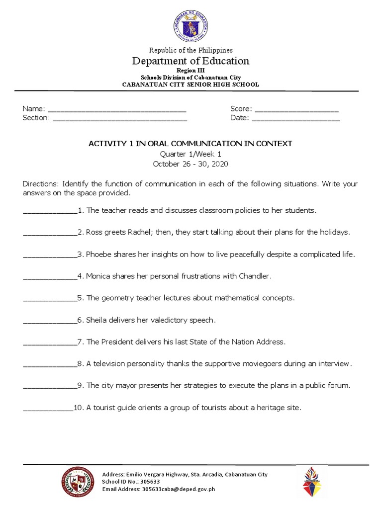 Activity Sheet # 1 - Week 4 | PDF