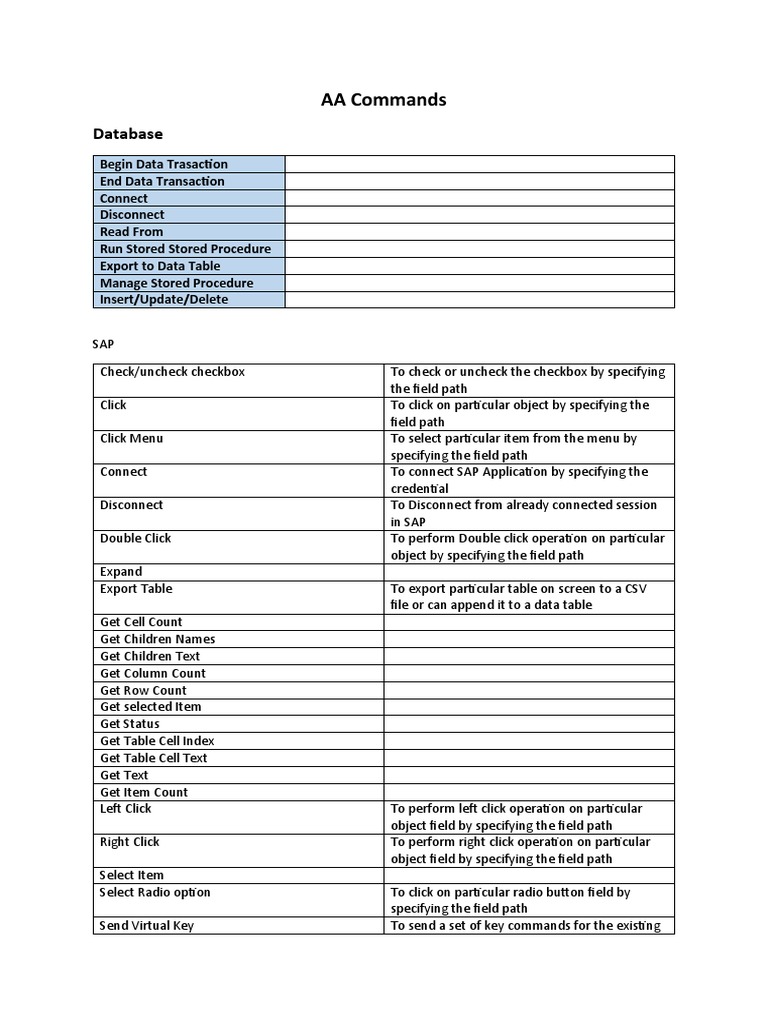 AA Commands: Database | PDF | Database Index | X Path