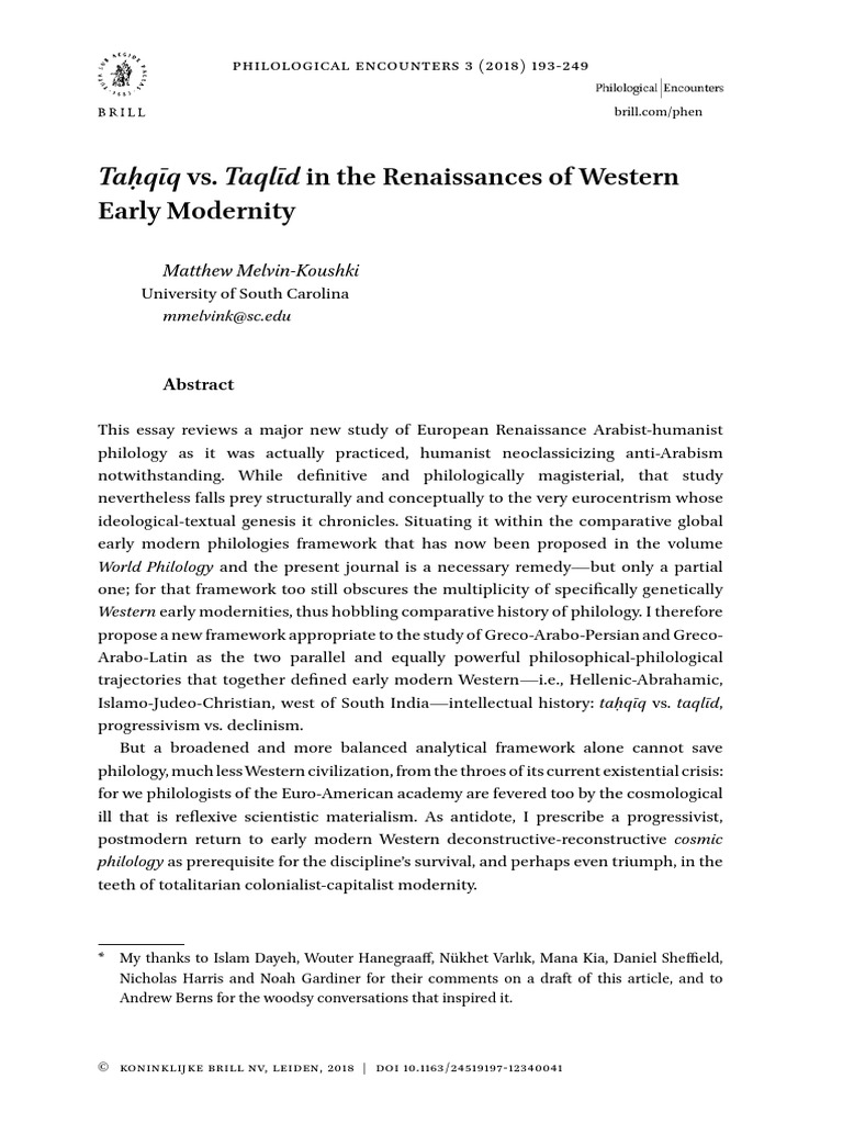Tahqiq Vs Taqlid in The Renaissances of | PDF | Renaissance | Translations