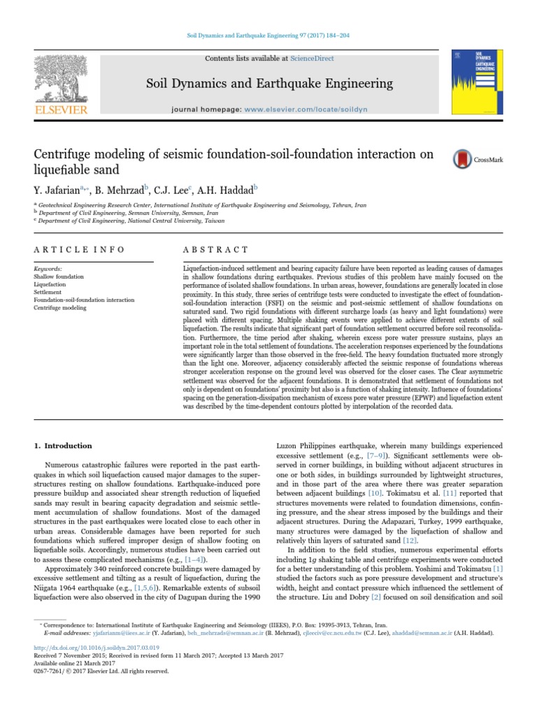 Soil Dynamics and Earthquake Engineering: Y. Jafarian, B. Mehrzad, C.J ...