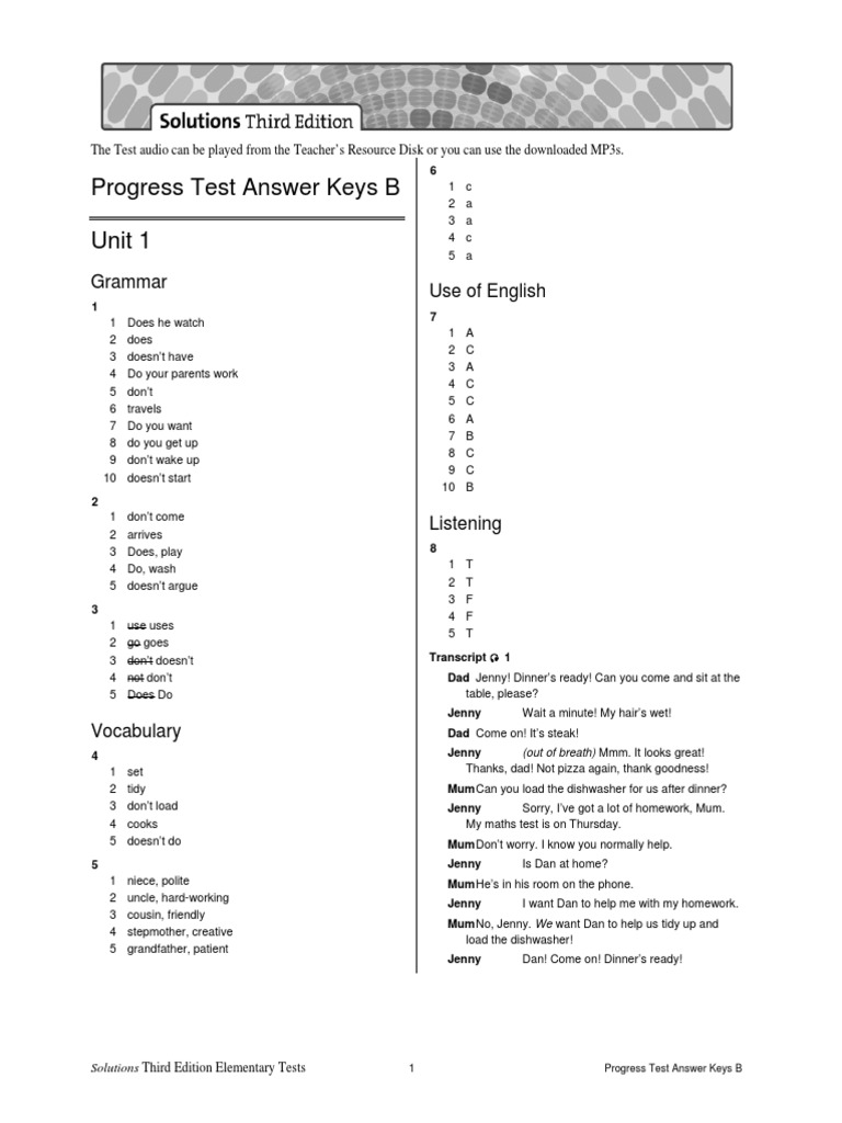 Progress Test Answer Key and Transcripts for English Grammar ...