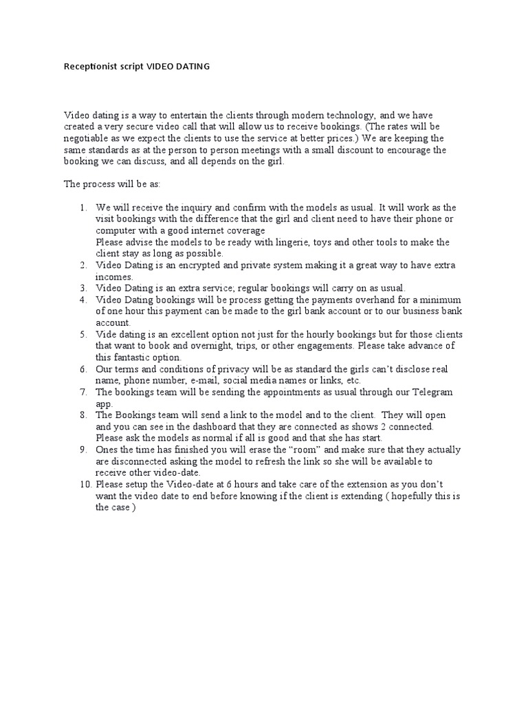 Receptionist Script VIDEO DATING | PDF