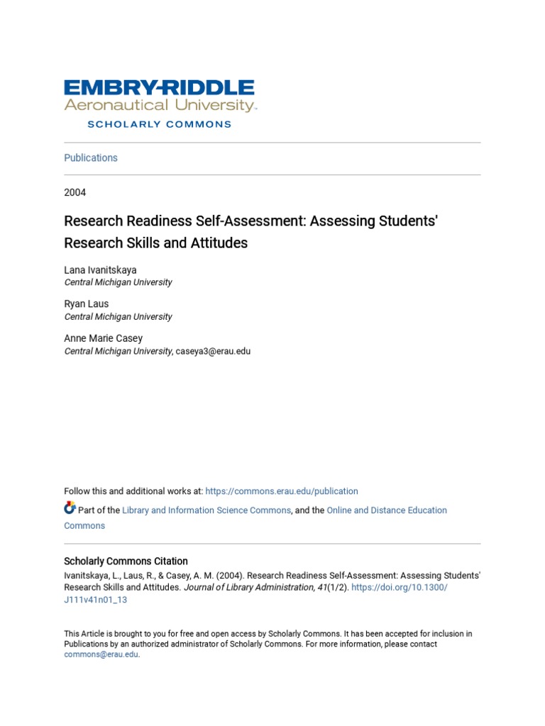 Research Readiness Self-Assessment - Assessing Students Research Skills ...