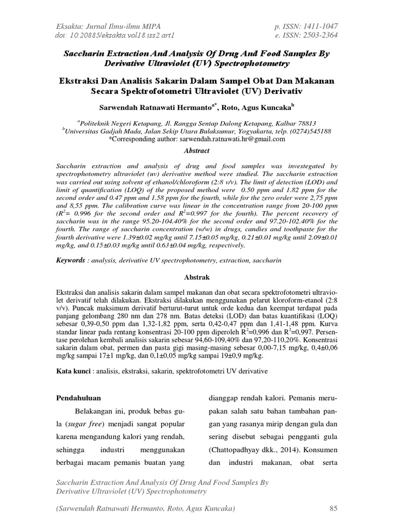 Ekstraksi Dan Analisis Sakarin Dalam Sampel Obat Dan Makanan Secara ...