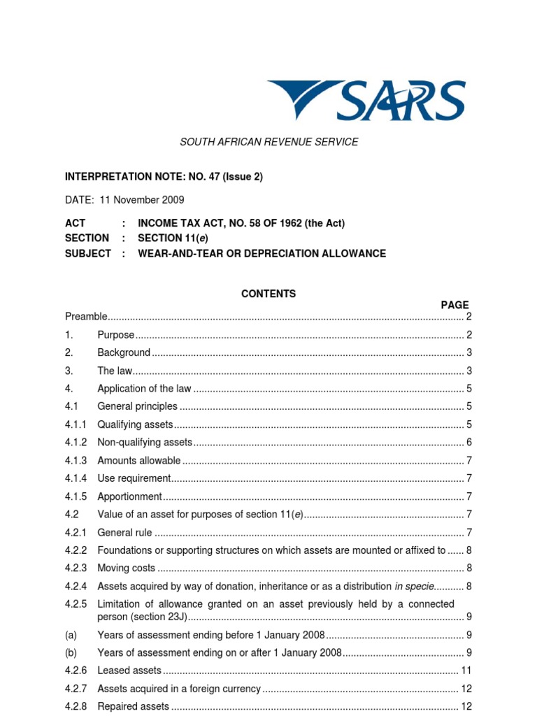 SARS Interpretation Note No 47 Issue 2 - Section 11 (E) - 10 Nov PDF | PDF | Tax Deduction | Lease