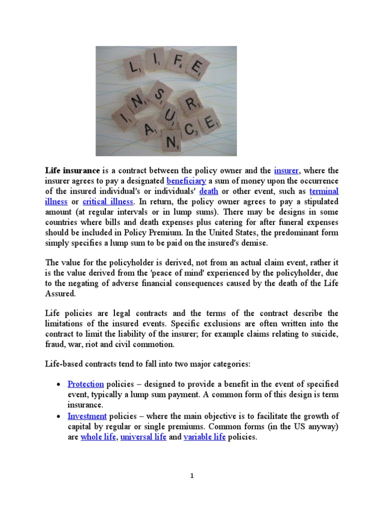 Life Insurance Is A Contract Between The Policy Owner and The | PDF ...