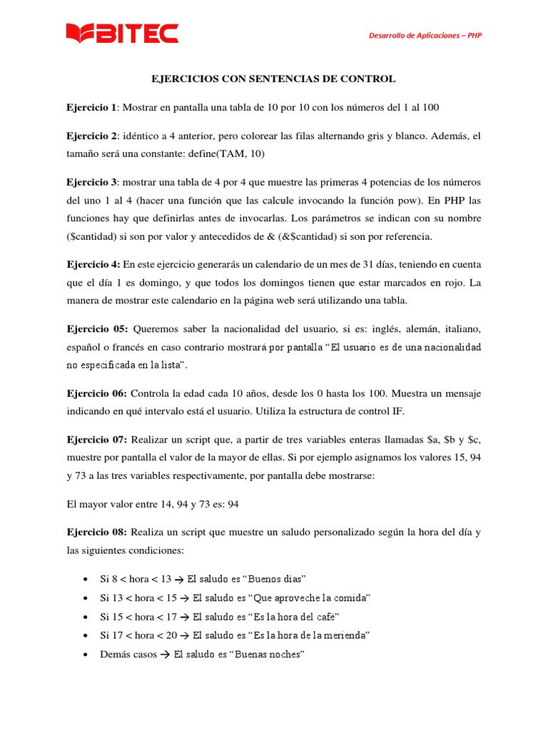 Ejercicios Con Sentencias de Control | PDF