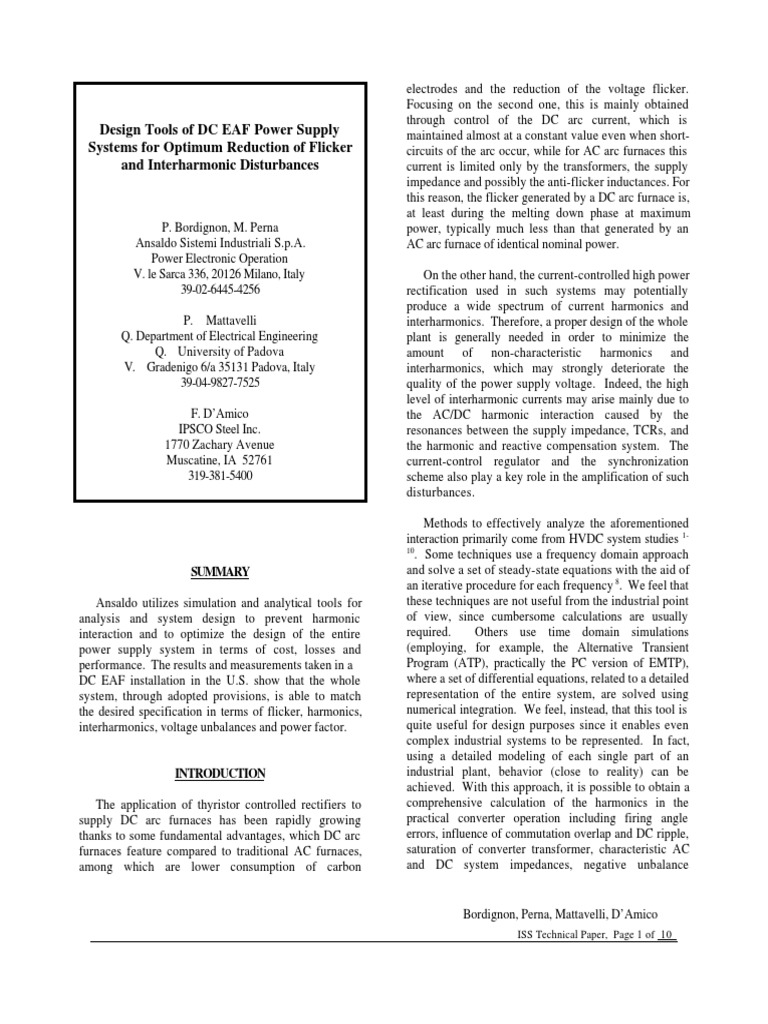 Design Tools of DC EAF Power Supply Systems For Optimum Reduction of ...
