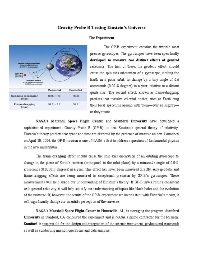 Testing Einstein: Gravity Probe B Experiment | PDF | Gyroscope | Spacetime