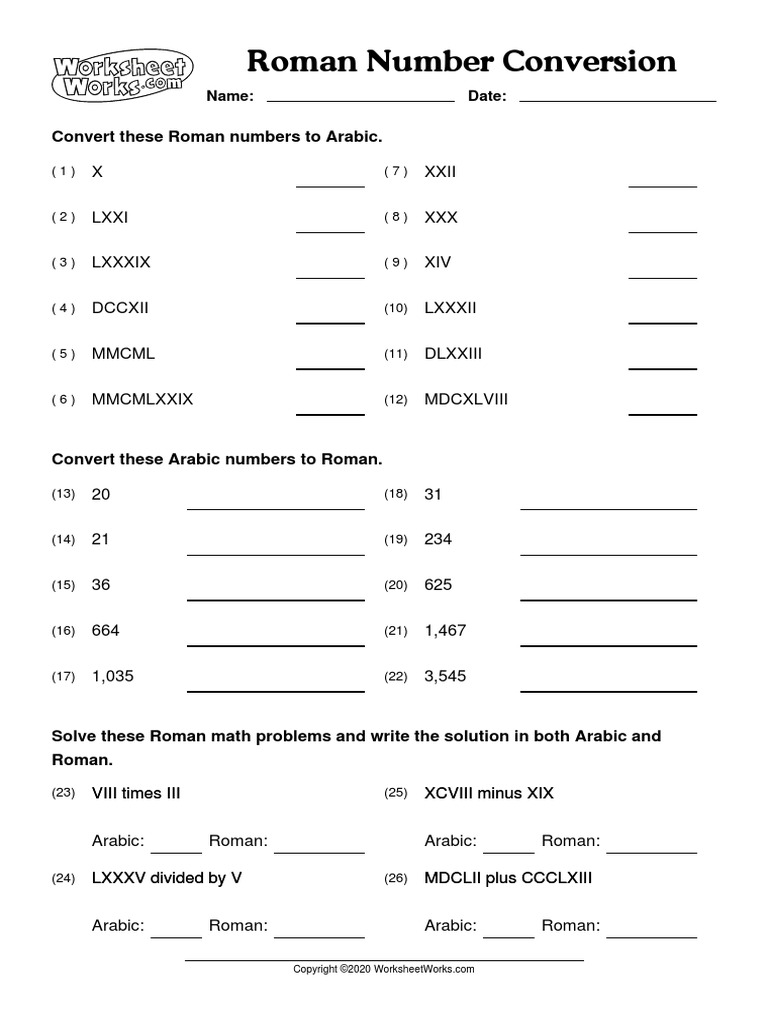 Roman Number Conversion: Convert These Roman Numbers To Arabic | PDF