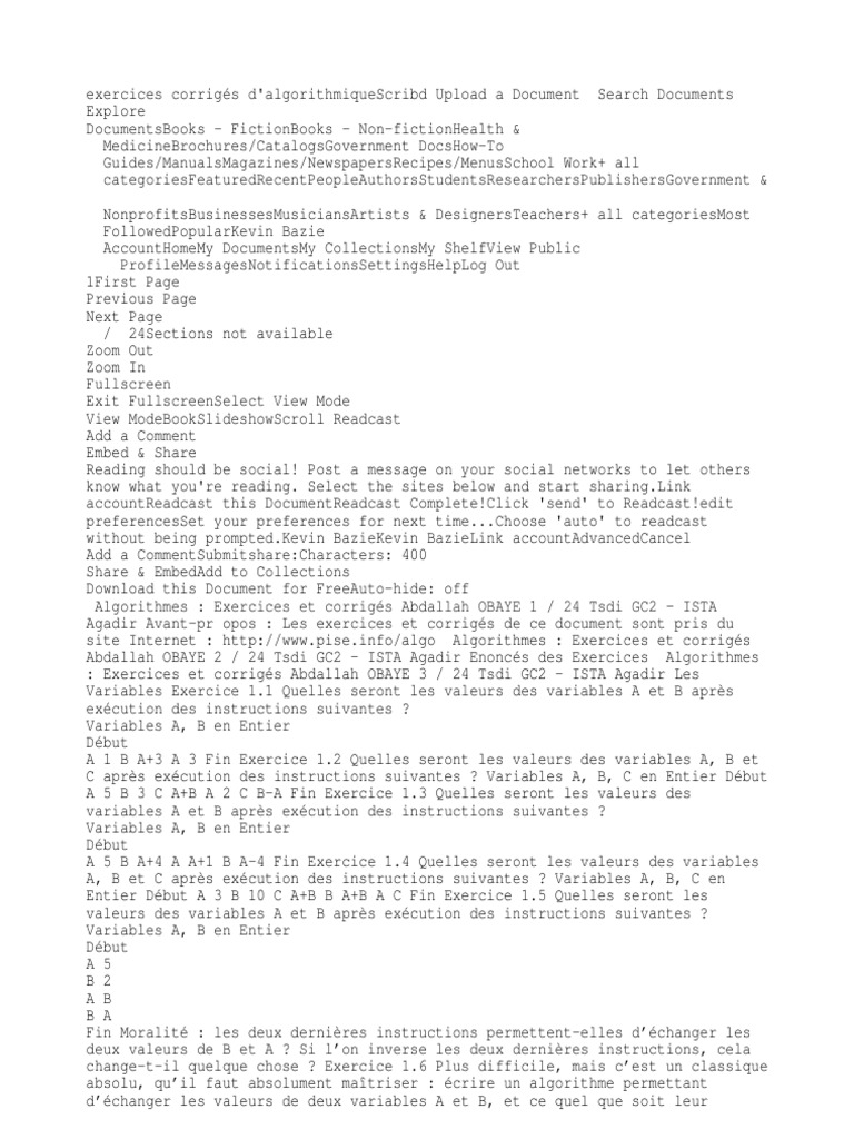 Exercices Corrigés D'algorithmique | PDF | Cryptage | Cryptographie