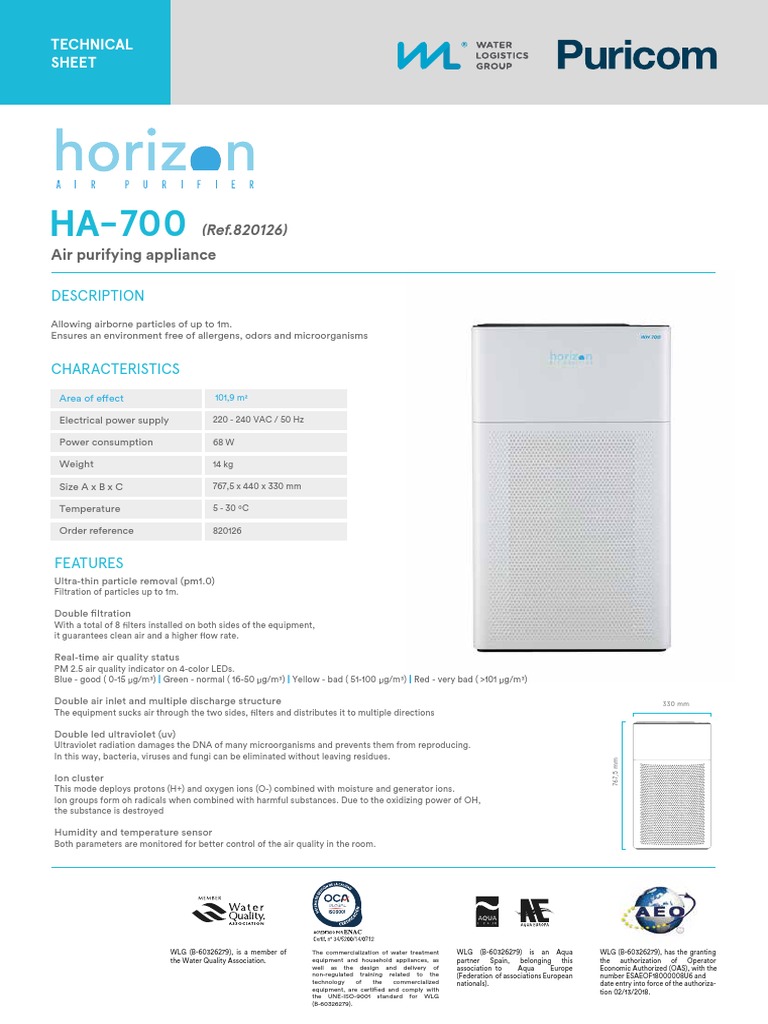 Air Purifying Appliance: Technical Sheet | PDF | Ultraviolet | Filtration