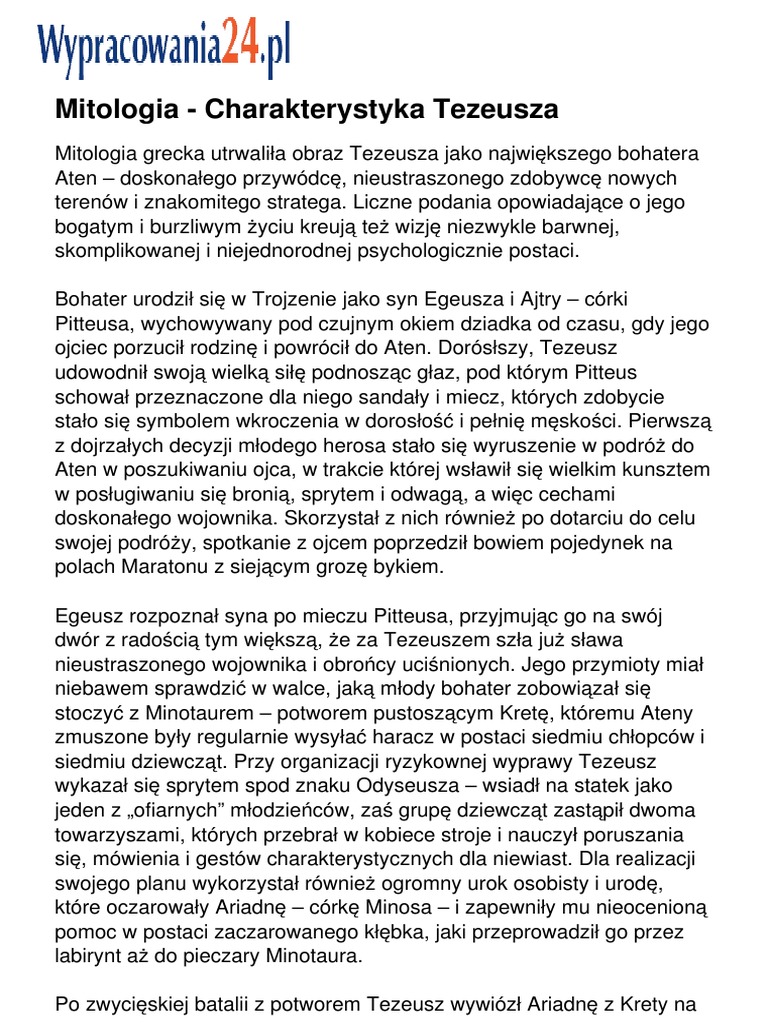 Mitologia Charakterystyka Tezeusza PDF | PDF