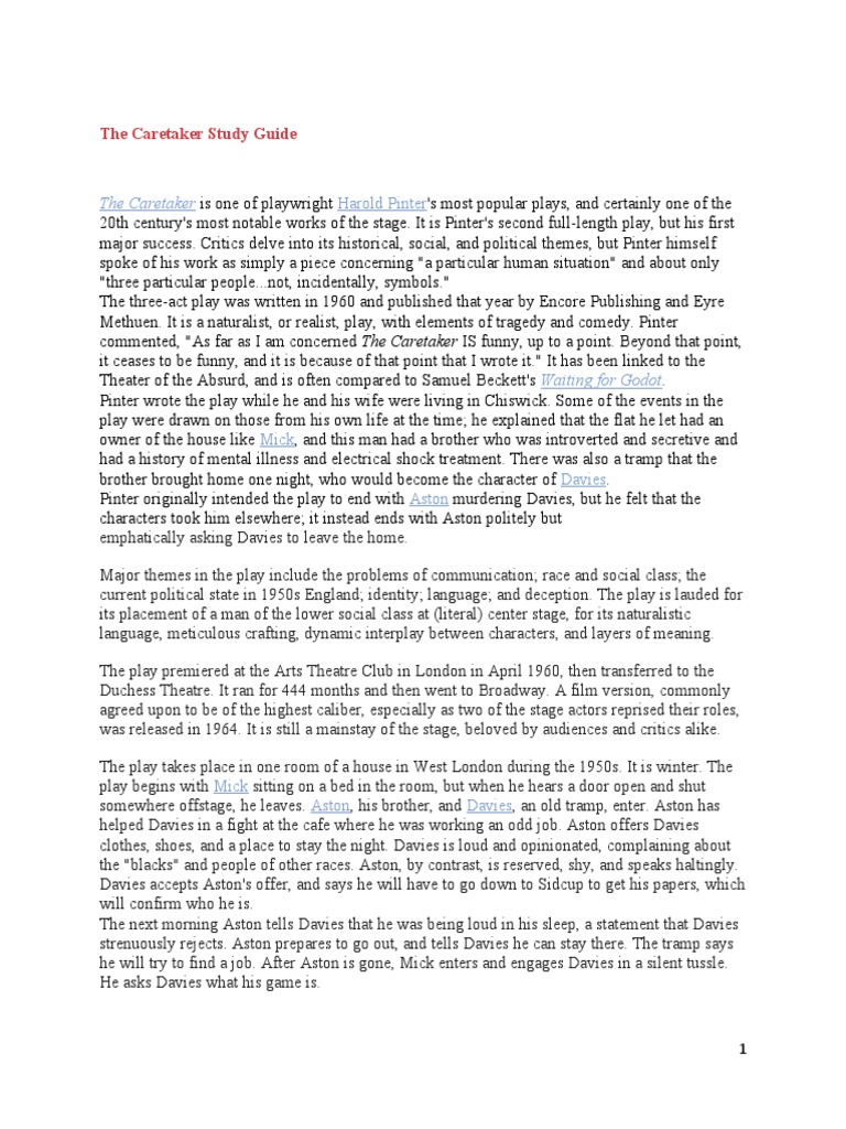 Pinter The Caretaker | PDF | Theatre | Entertainment (General)