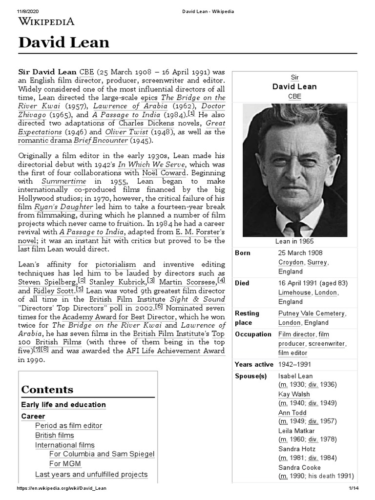 David Lean - Wikipedia | PDF | Cinema | Entertainment Award
