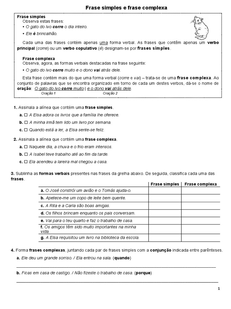 Frase Simples e Frase Complexa - Ficha Informativa e de Trabalho ...