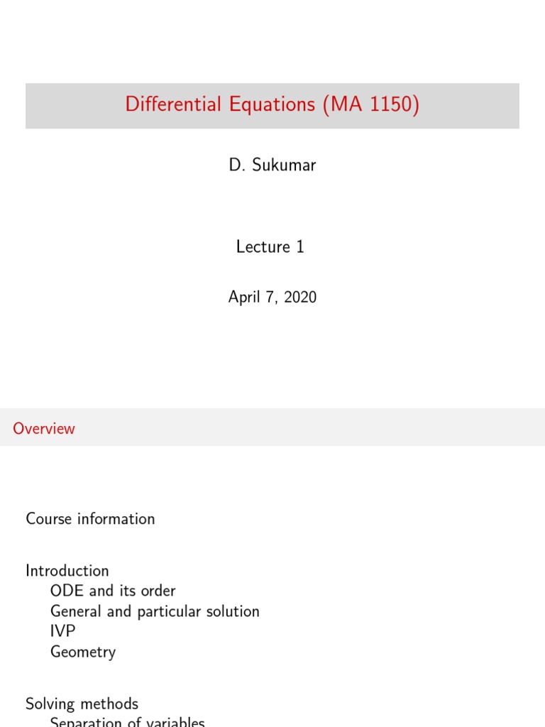 Differential Equations Intro | PDF | Ordinary Differential Equation ...