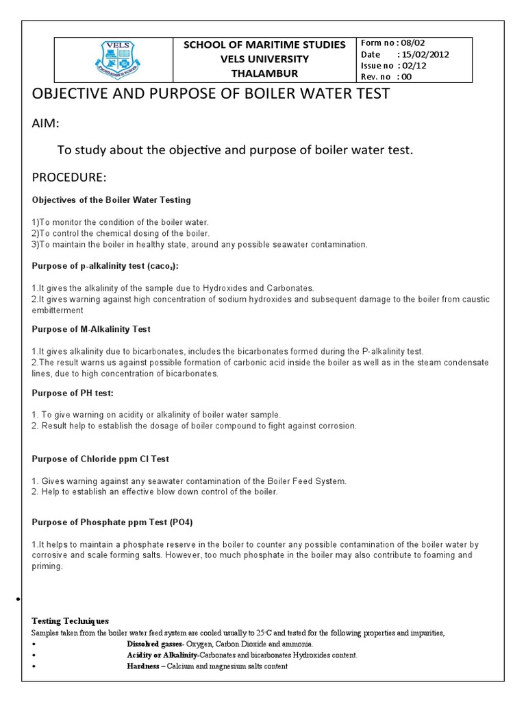 Boiler Water Testing Objectives and Purpose | PDF | Applied And ...