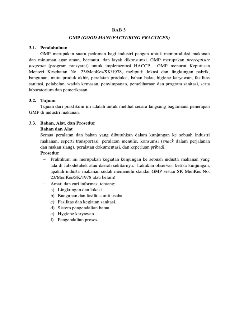 GMP - Penerapan GMP Pada Industri Makanan | PDF