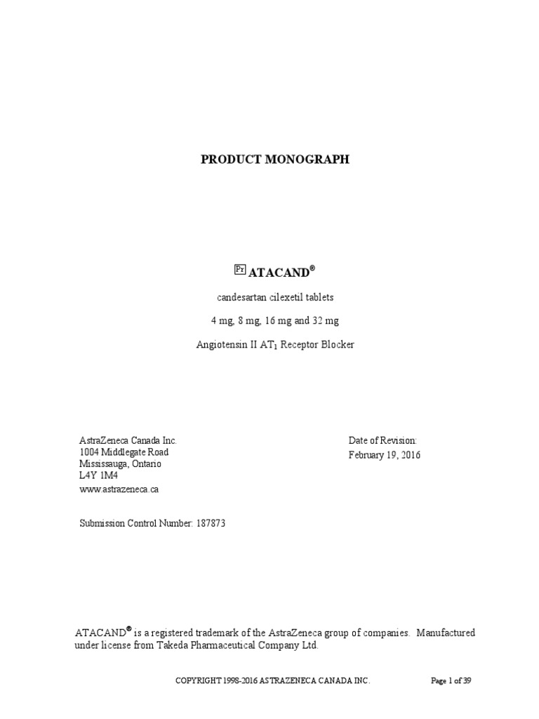 Product Monograph: Candesartan Cilexetil Tablets 4 MG, 8 MG, 16 MG and ...