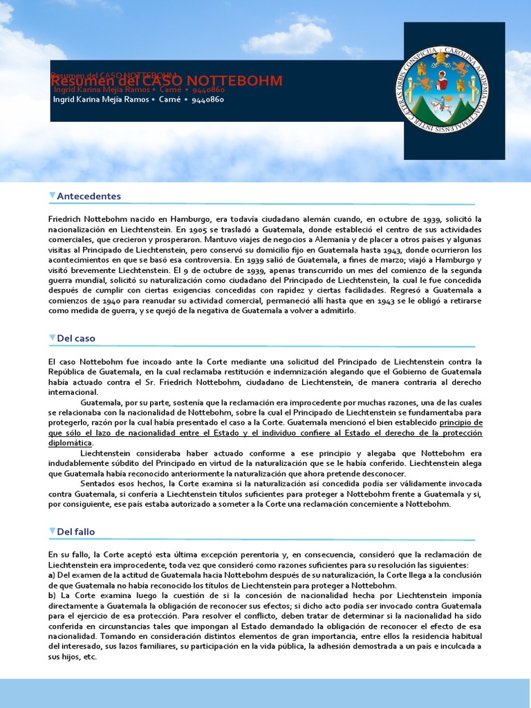 Resumen del Caso Nottebohm en Guatemala | PDF | Políticas globales ...