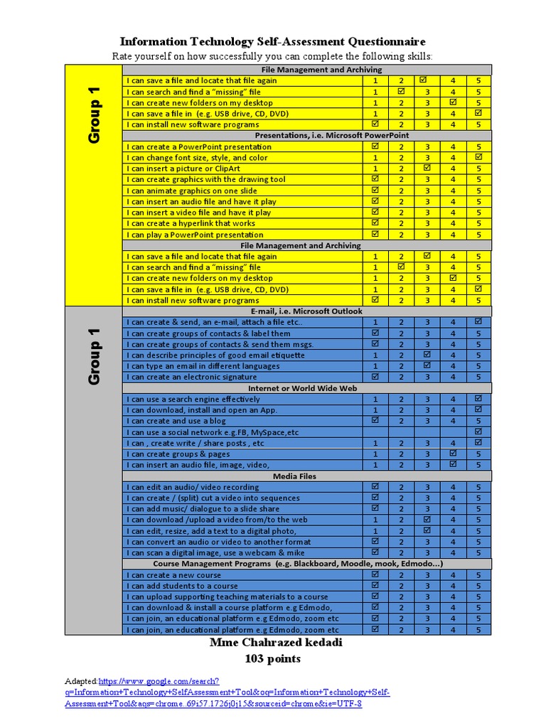 Questionnaire On Information Technology Self Assessment 2 | PDF ...