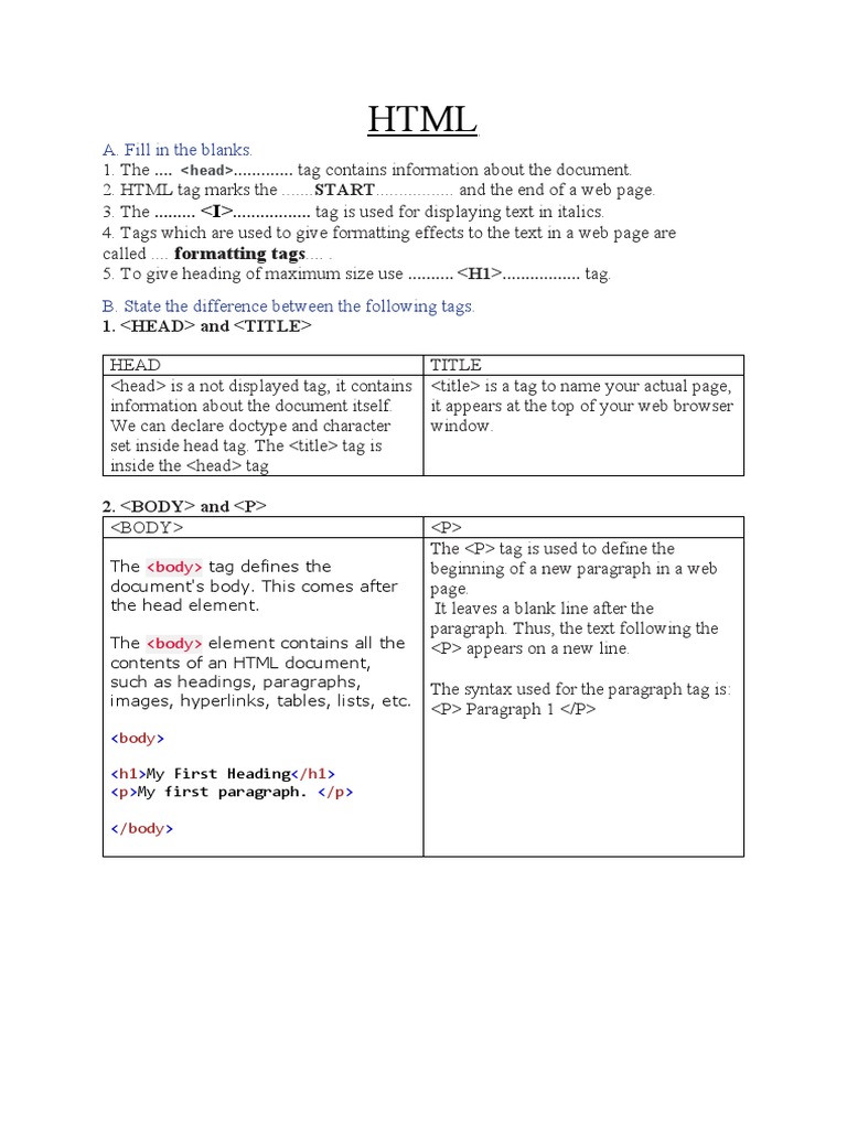 Formatting Tags: ............. Tag Contains Information About The ...