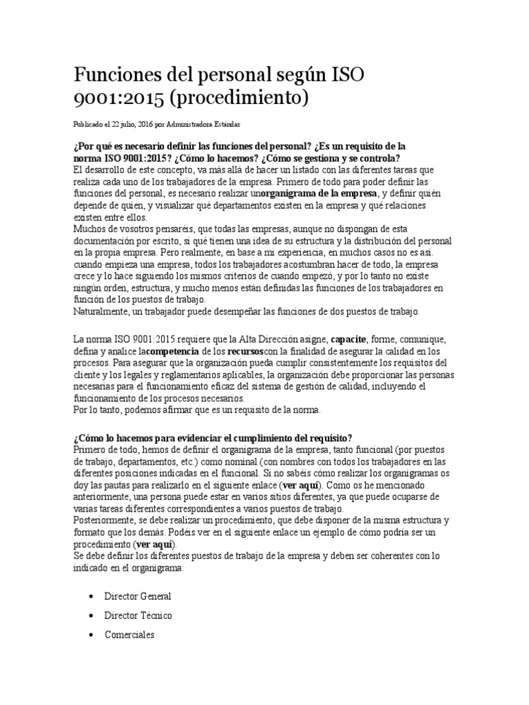 Funciones ISO 9001:2015: Guía Práctica | PDF | Sistema de manejo de calidad | Business