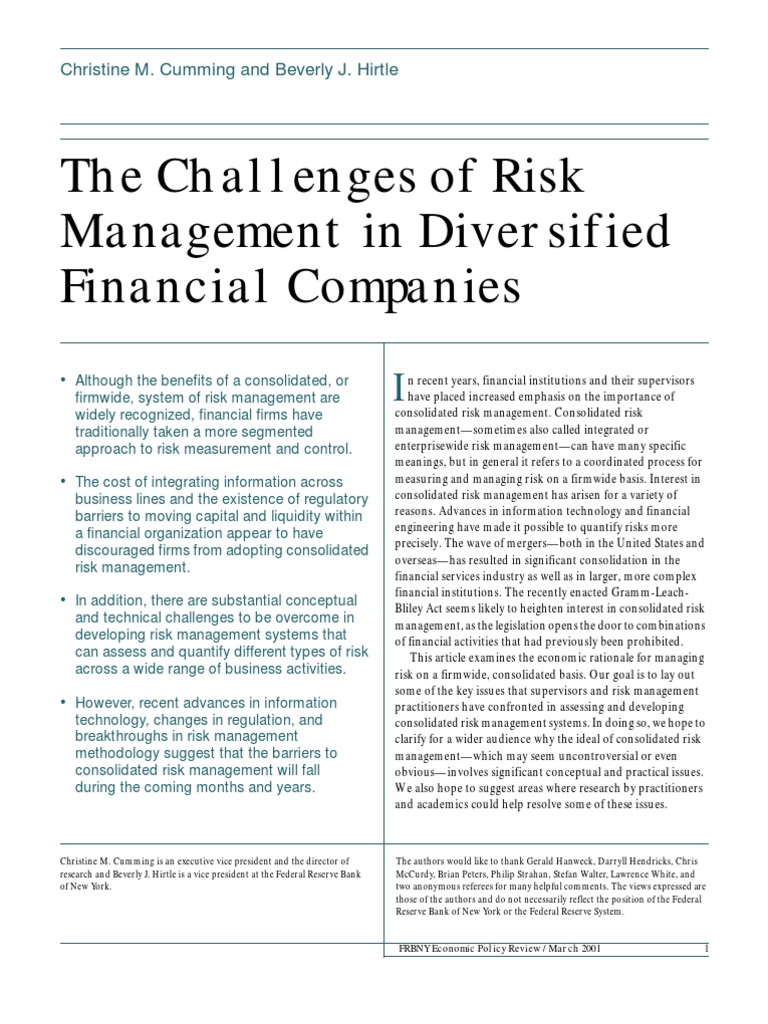The Challenges of Risk Management in Diversified Financial Companies ...
