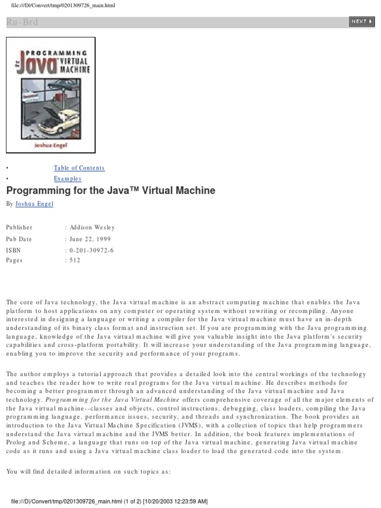 Programming For The Java Tm Virtual Machine Pdf Pdf Java Virtual Machine Class Computer
