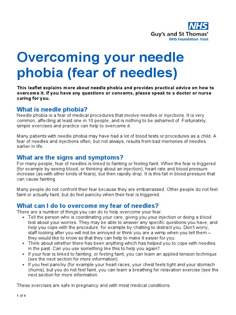 Overcoming Your Needle Phobia (Fear of Needles) | PDF | Medical ...