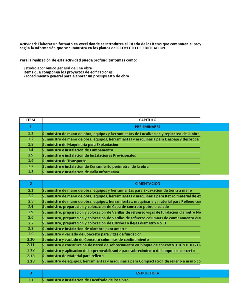 Actividad 3. Listado de Items Del Proyecto | PDF | Material compuesto ...