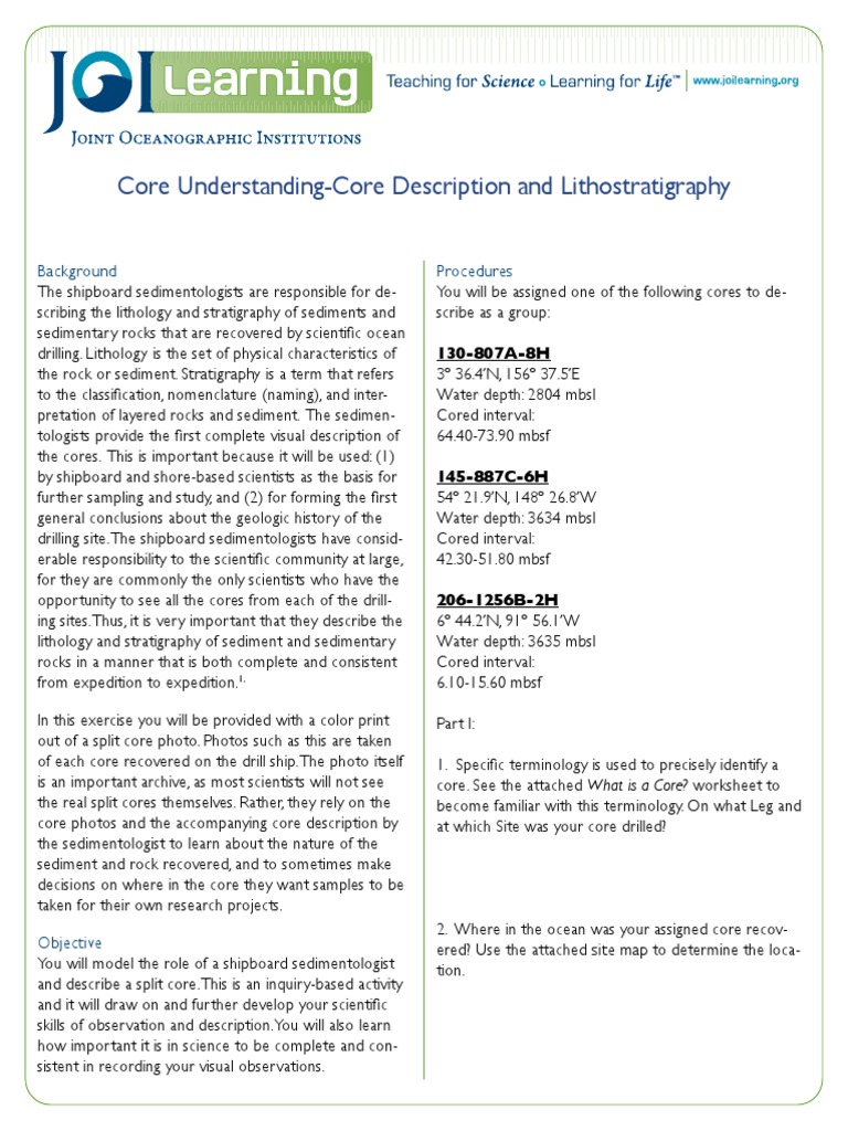 Core Understanding-Core Description and Lithostratigraphy: Background ...